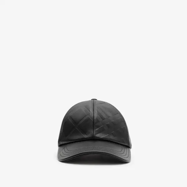 Burberry Embossed Check Leather Baseball Cap - Black