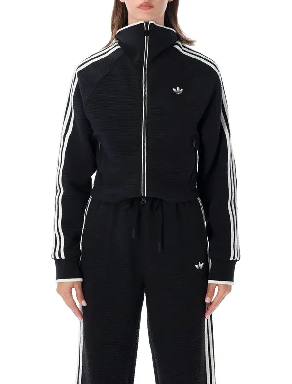 ADIDAS ORIGINALS Textured Jacquard Slim-fit Track Jacket With Contrast Sleeve Stripes - Nero