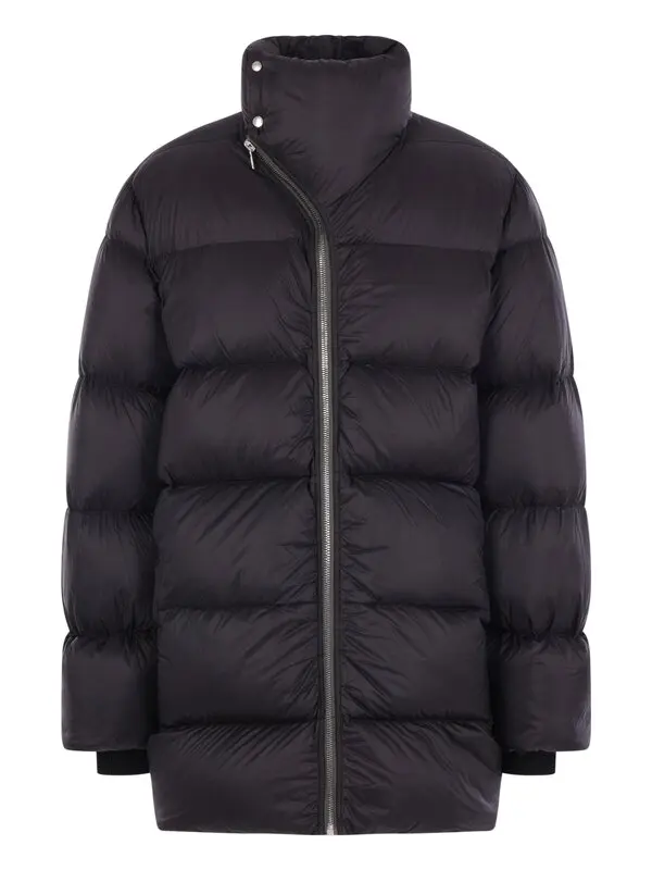 Rick Owens Long Down Jacket With High Collar - Nero