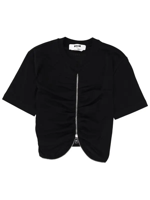 MSGM Zip-front Ruched T-shirt - Black