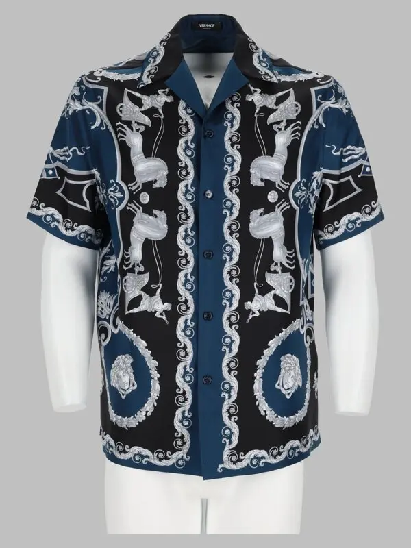 Versace Printed Silk Short-sleeve Button-up Shirt - Multicolour