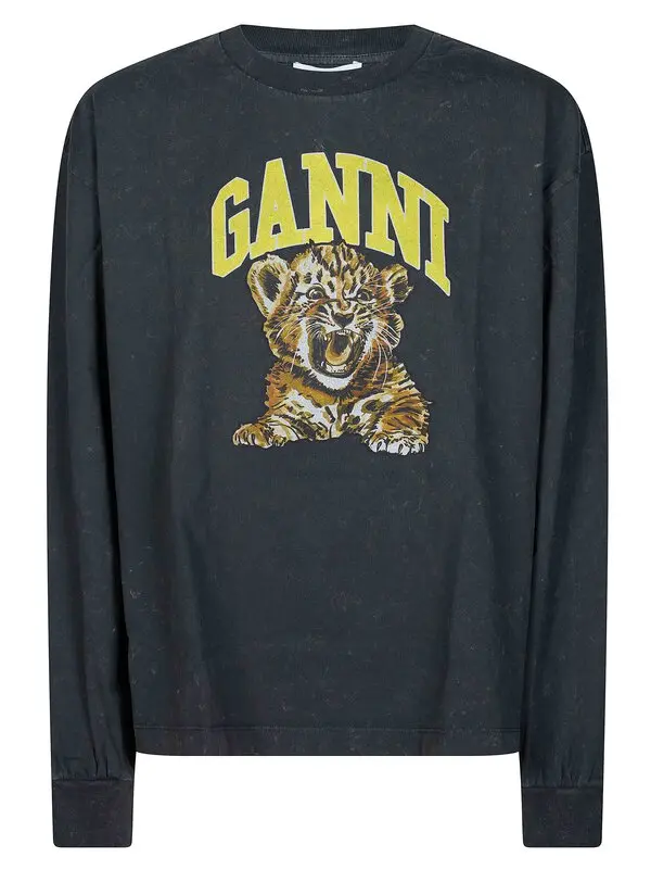 GANNI Tiger Print Long Sleeve T-shirt - Nero