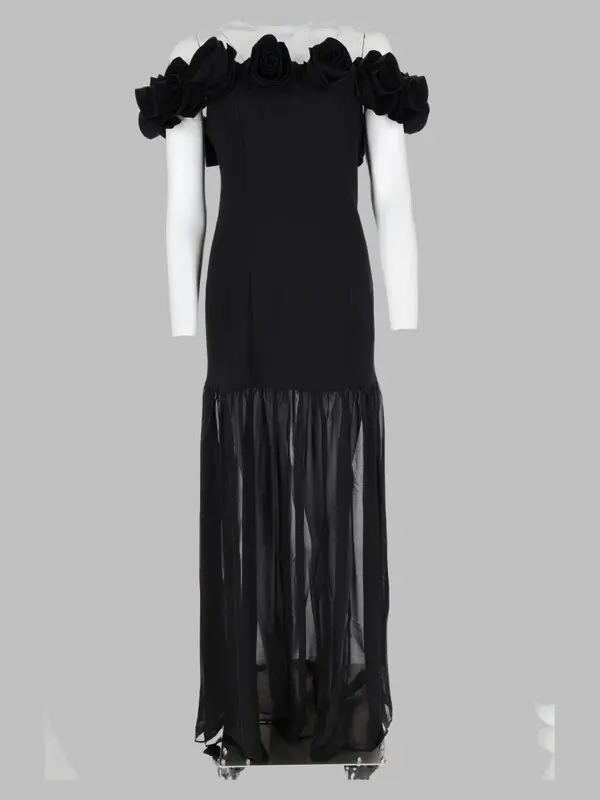 ROTATE BY BIRGER CHRISTENSEN Off-shoulder Floral Appliqué Maxi Dress - Black