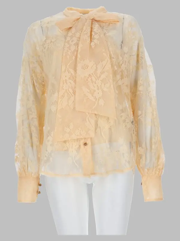 Zimmermann Sheer Lace Bow Tie Neck Blouse - Beige