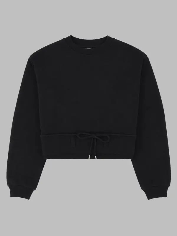 Dries Van Noten Cropped Cotton Sweatshirt With Drawstring Waist - Black