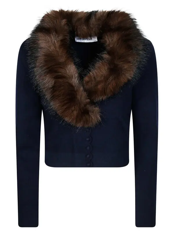 SELF-PORTRAIT Faux Fur Knit Cardigan For - Blu