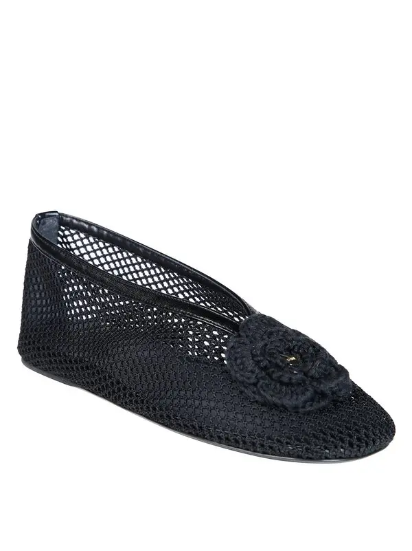 GANNI Mesh Ballerina Flats With Flower Detail - Nero
