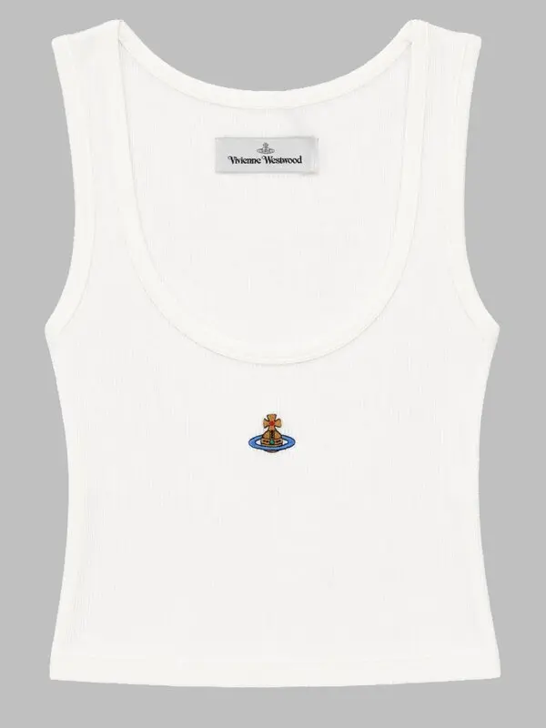 VIVIENNE WESTWOOD Ribbed Scoop Neck Tank Top With Embroidered Logo - White
