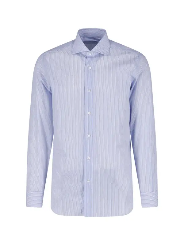 BARBA NAPOLI Slim Fit Striped Dress Shirt - Light Blue