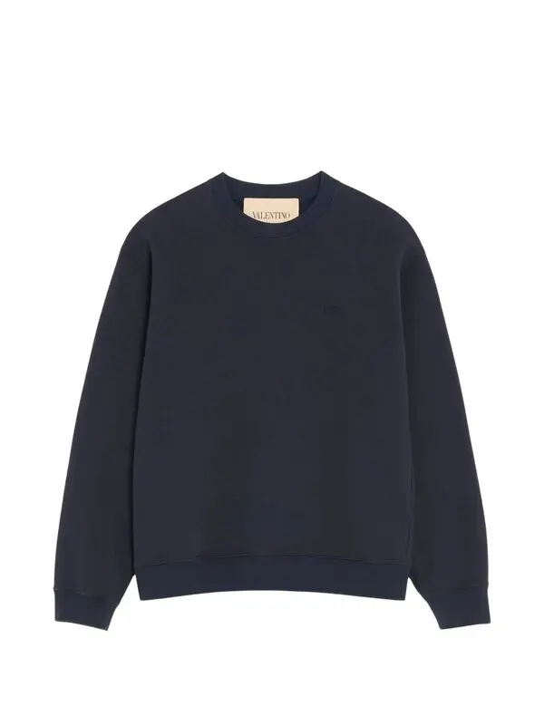 Valentino Garavani Embroidered Logo Cotton Crewneck Sweatshirt - Navy