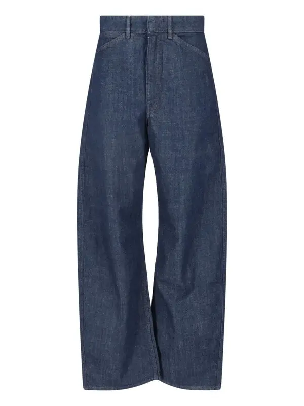 LEMAIRE Cotton Denim Jeans With Leather Jacron Detail - Blue