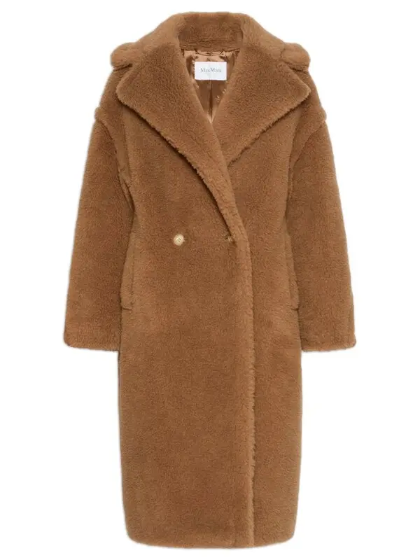 Max Mara Inspired Oversized Camel-silk Double-breasted Overcoat With Lapel Collar - Marrone