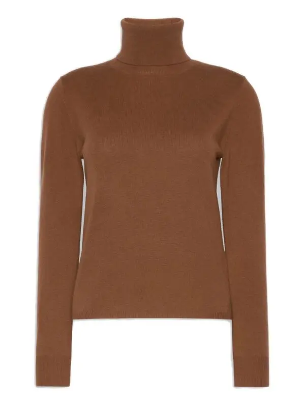 Max Mara Wool & Cashmere Ribbed Turtleneck Sweater - Marrone