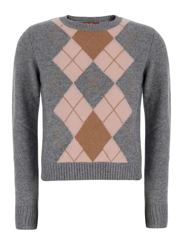 Max Mara Argyle Wool & Cashmere Crewneck Sweater With Ribbed Edges