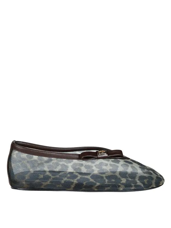 GANNI Printed Mesh Ballerina Bow Flats
