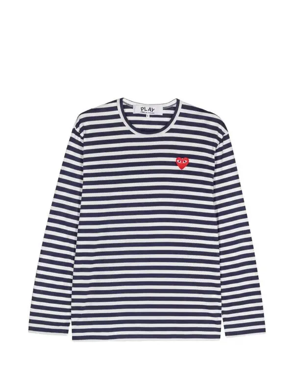 Play Comme Des Garcon Striped Cotton T-shirt - Blue