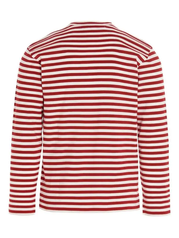 Play Comme Des Garcon Heart Striped Cotton T-shirt - Red