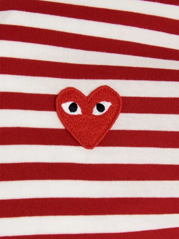 Play Comme Des Garcon Heart Striped Cotton T-shirt - Red