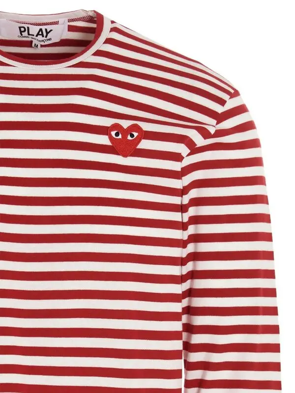 Play Comme Des Garcon Heart Striped Cotton T-shirt - Red