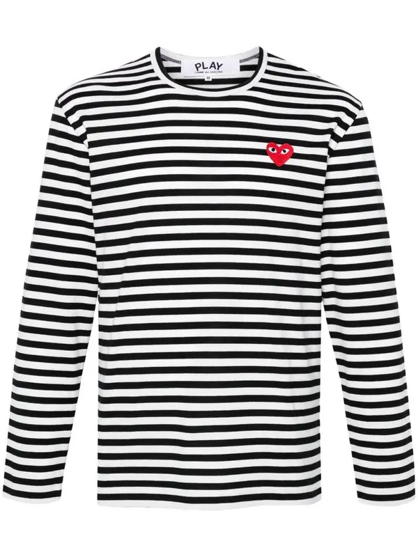 Play Comme Des Garcon Red Heart Striped T-shirt - Black