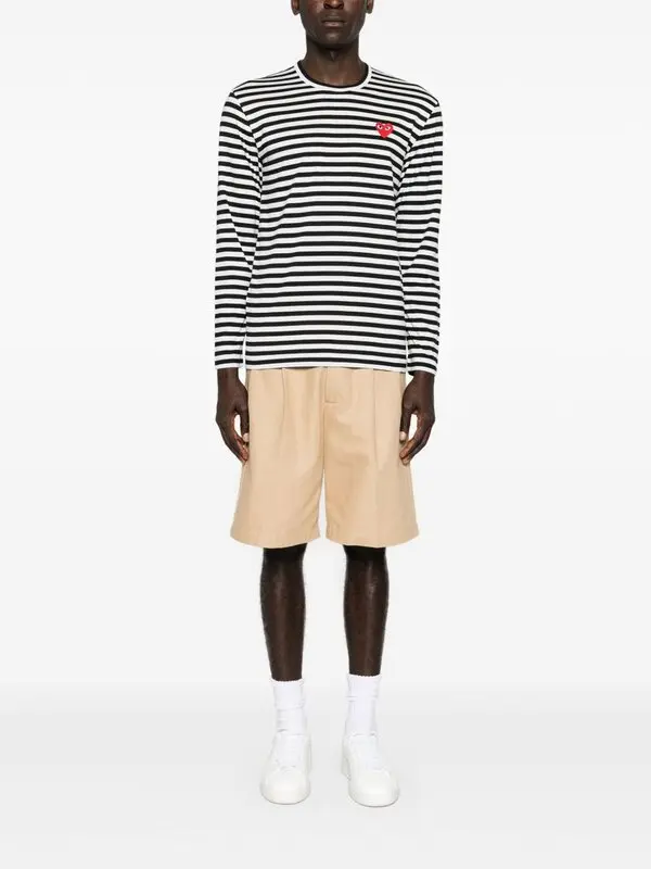 Play Comme Des Garcon Red Heart Striped T-shirt - Black