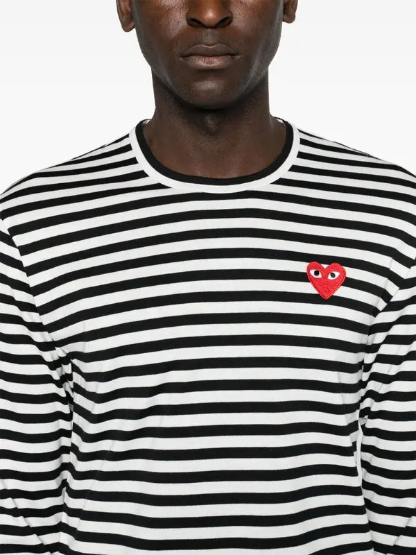 Play Comme Des Garcon Red Heart Striped T-shirt - Black