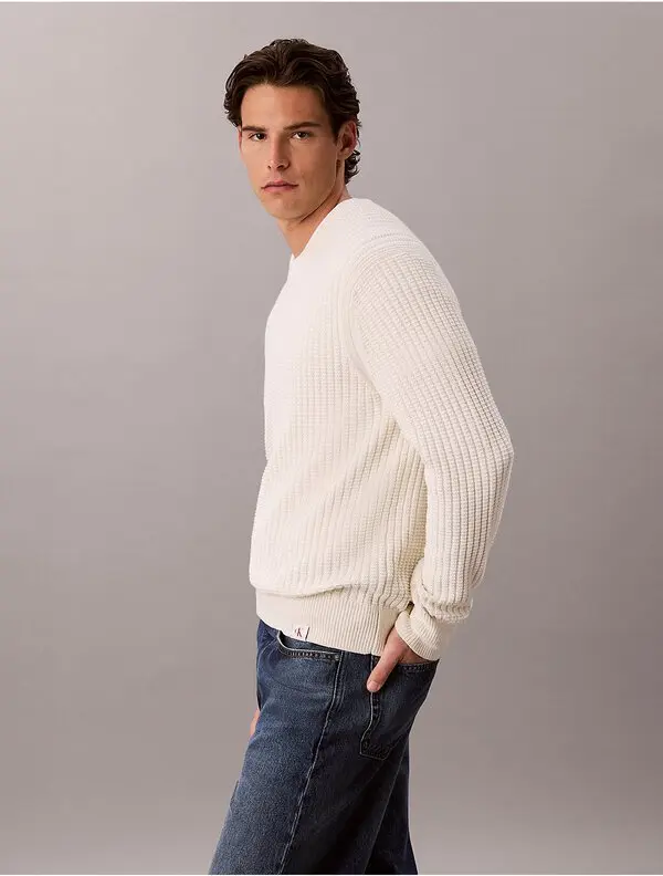 Calvin Klein Cotton Tuck Stitch Sweater - Tofu