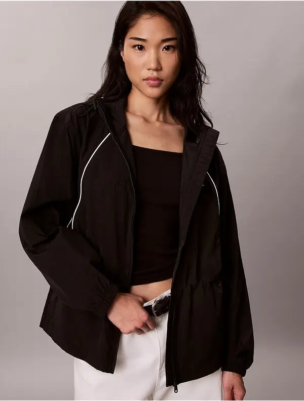 Calvin Klein Lightweight Cinch Waist Windbreaker Jacket - Black