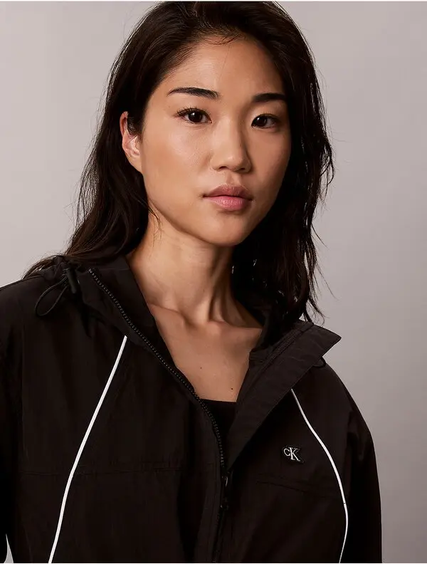Calvin Klein Lightweight Cinch Waist Windbreaker Jacket - Black