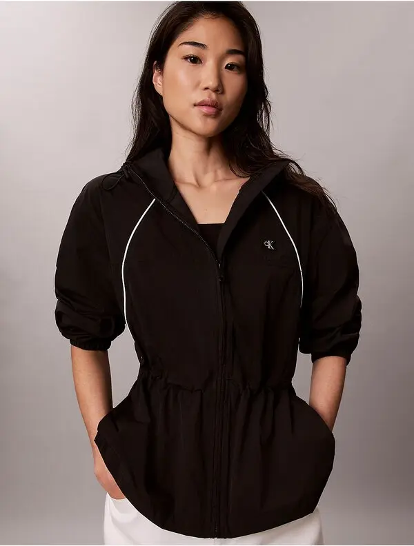 Calvin Klein Lightweight Cinch Waist Windbreaker Jacket - Black