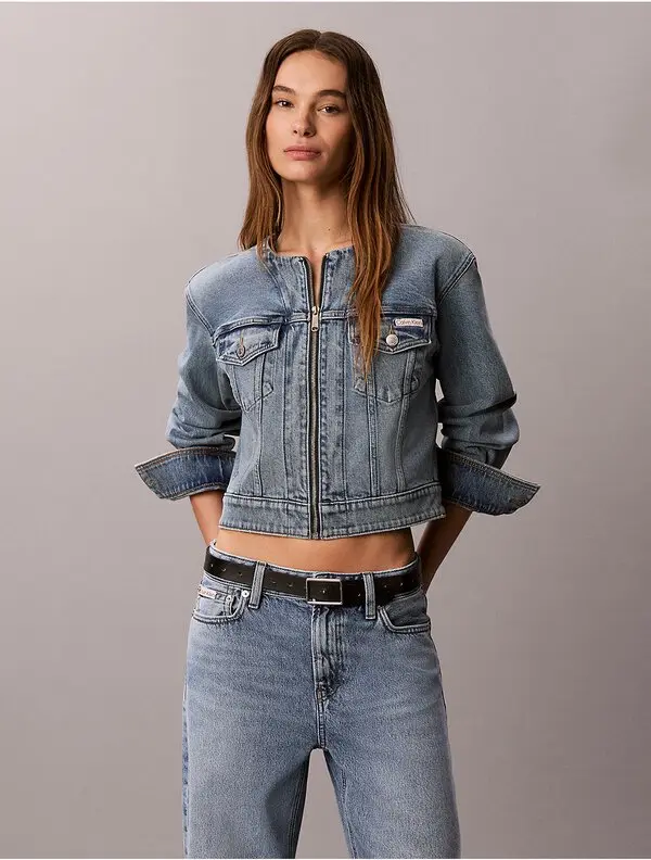 Calvin Klein Collarless Cropped Trucker Jacket