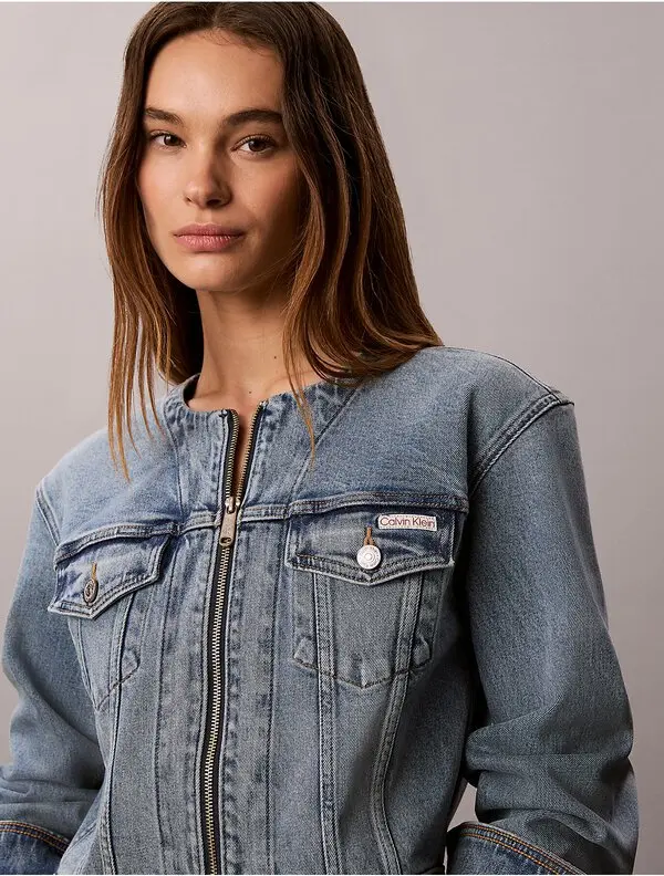 Calvin Klein Collarless Cropped Trucker Jacket