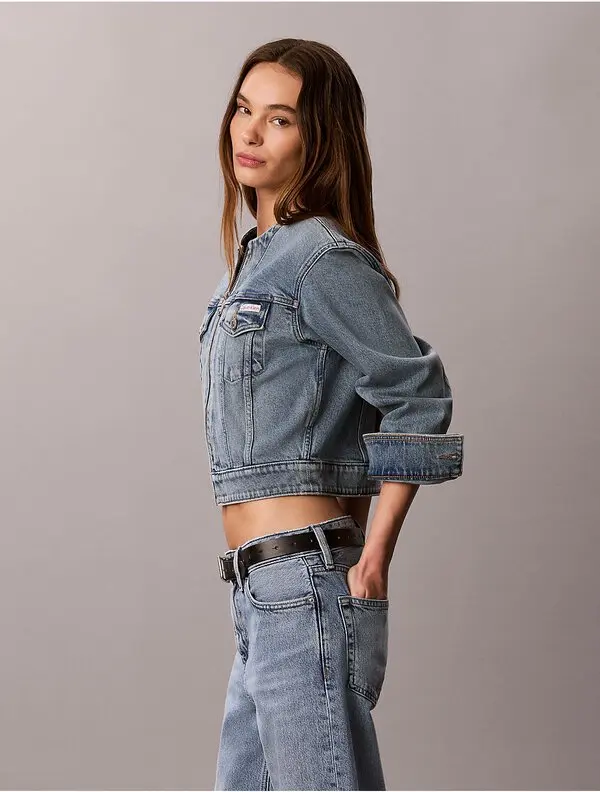 Calvin Klein Collarless Cropped Trucker Jacket