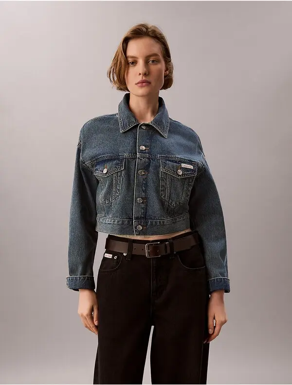 Calvin Klein Cropped Denim Trucker Jacket - Fulton Blue