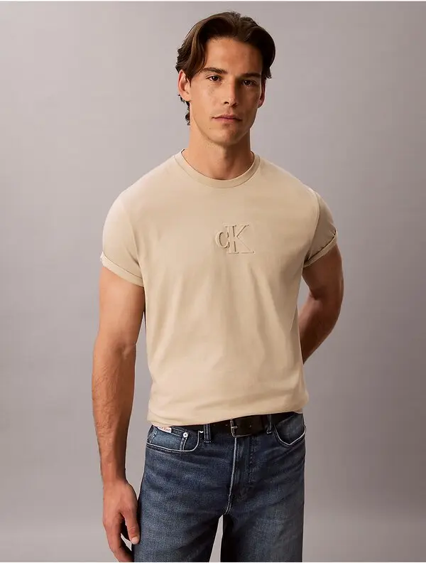 Calvin Klein Embossed Monogram Logo Tee - White Pepper