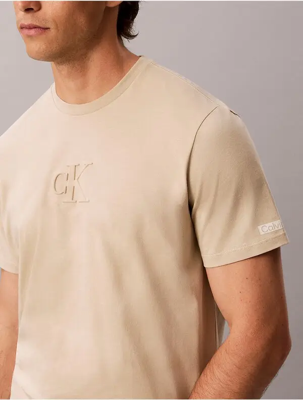 Calvin Klein Embossed Monogram Logo Tee - White Pepper