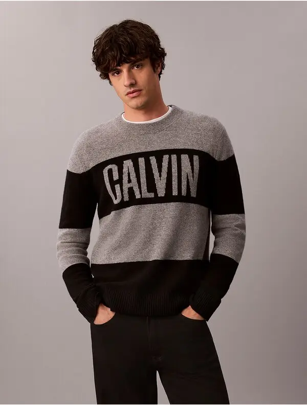 Calvin Klein Merino Striped Calvin Logo Sweater