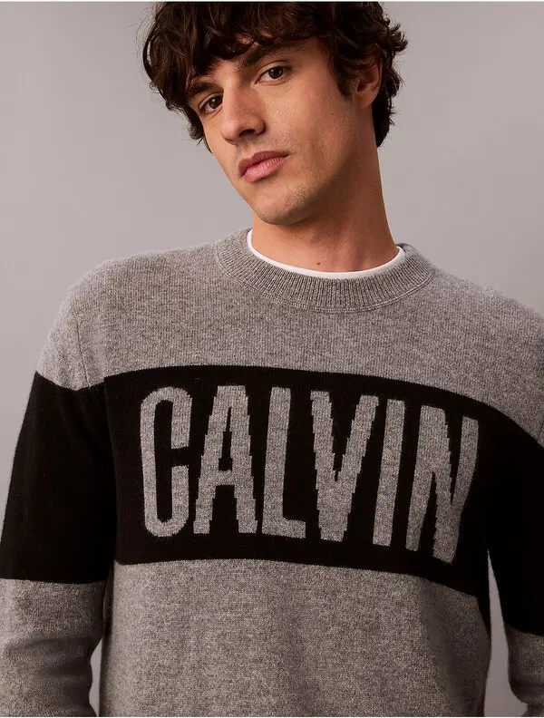 Calvin Klein Merino Striped Calvin Logo Sweater