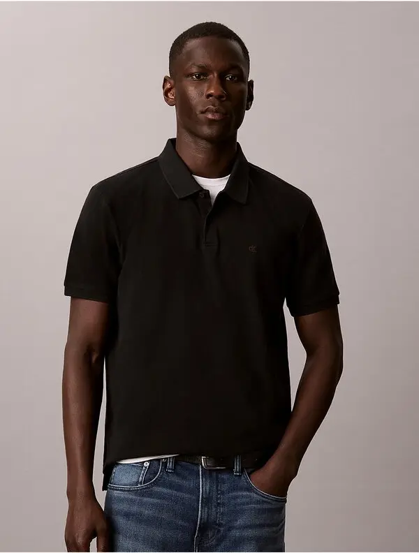 Calvin Klein Pique Garment-dyed Polo Shirt - Black