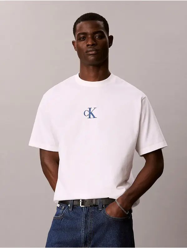 Calvin Klein Monogram Logo Overlay Tee - Bright White