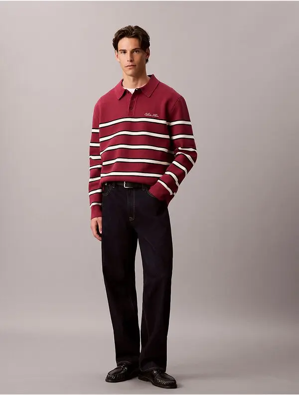 Calvin Klein Cotton Stretch Stripe Polo Sweater - Rhododendron