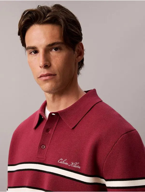 Calvin Klein Cotton Stretch Stripe Polo Sweater - Rhododendron