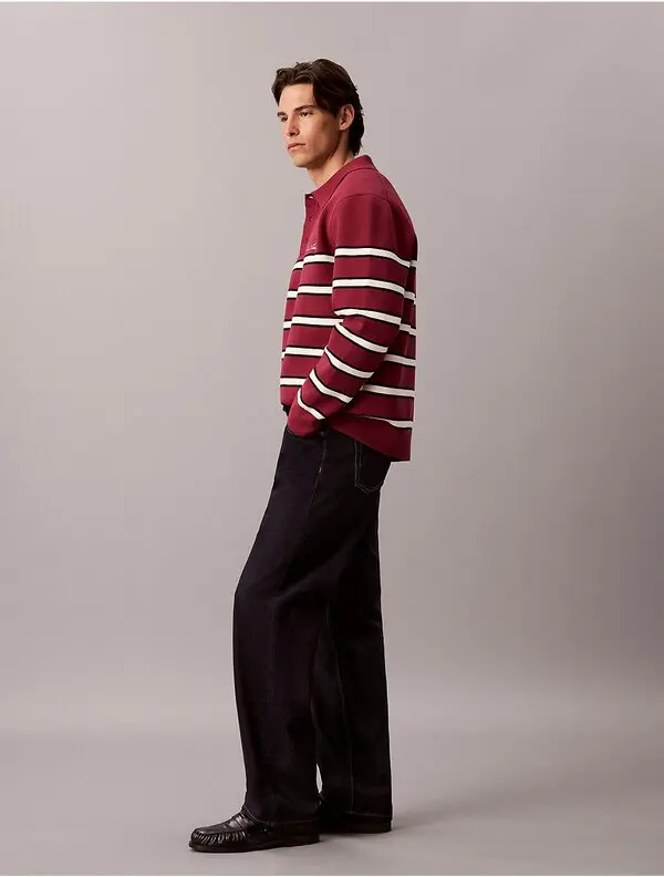 Calvin Klein Cotton Stretch Stripe Polo Sweater - Rhododendron