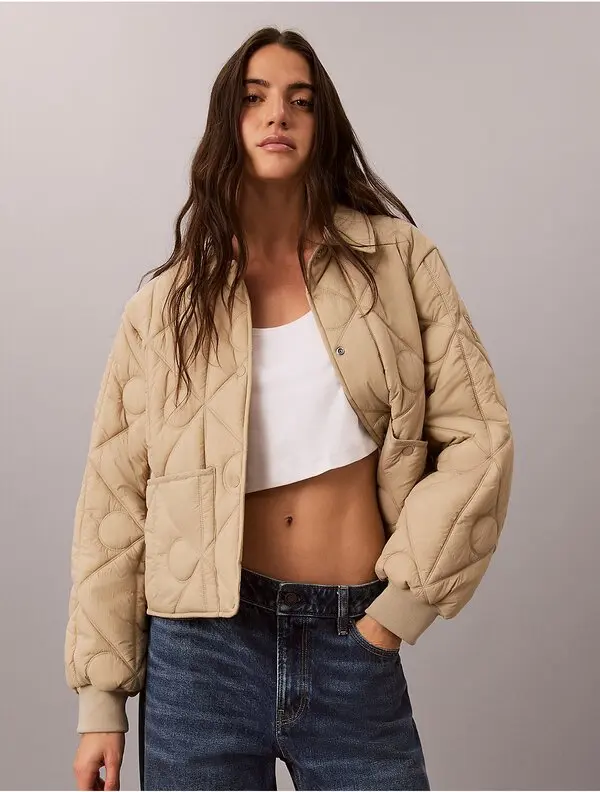 Calvin Klein Emblem Logo Nylon Quilted Liner Jacket - Crockery