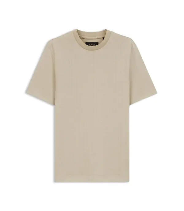 BOSS Windowpane-check T-shirt In A Cotton-and-silk Blend