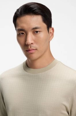 BOSS Windowpane-check T-shirt In A Cotton-and-silk Blend