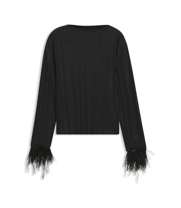 BOSS Slim-fit Mock-neck Top With Feather Details - Black