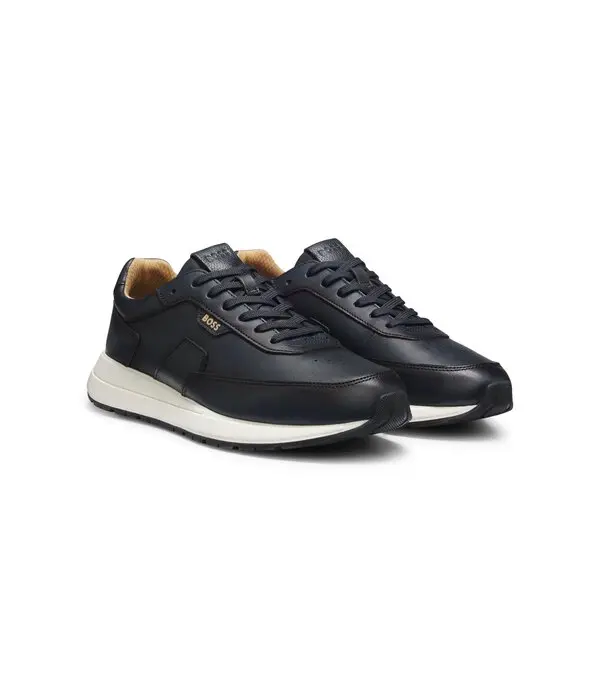 BOSS Brushed Leather Sneakers With Eva-rubber Sole