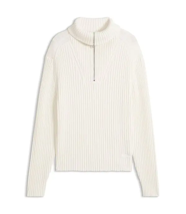 Hugo Relaxed-fit Sweater In Ribbed Cotton With Zipper Neck
