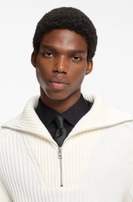 Hugo Relaxed-fit Sweater In Ribbed Cotton With Zipper Neck